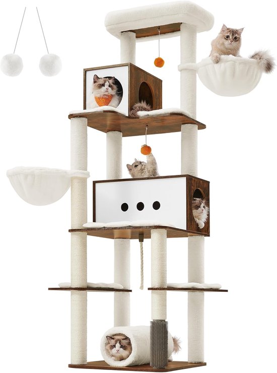 Grote krabpaal voor katten - 197 cm hoog, modern kattenhuis met ...