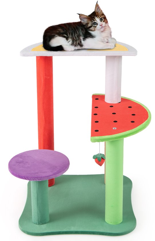 COSTWAY Krabpaal klein, schattig fruitthema, 69 cm, kattenboom met platforms &... | bol