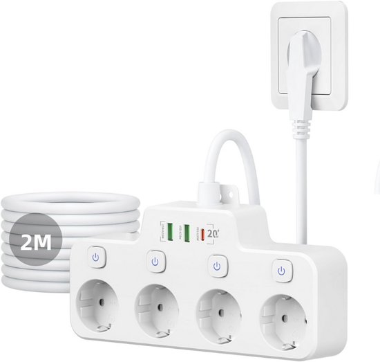 Stekkerdoos Met USB-C PD 20W, 4-Voudige Stopcontact Splitter Met ...