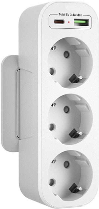 Stopcontact Splitter Met USB-C - Stekkerdoos Adapter Met 3 Geaarde ...