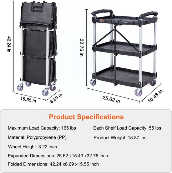 Serveerwagen - Keukentrolley - Utility Cart - Roltafel - Vouwbare - 3 ...