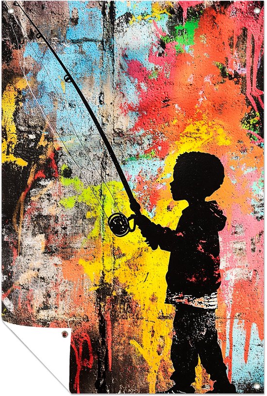 Kind silhouet in graffiti-kunst - Visser tuinposter - Tuinschilderij ...