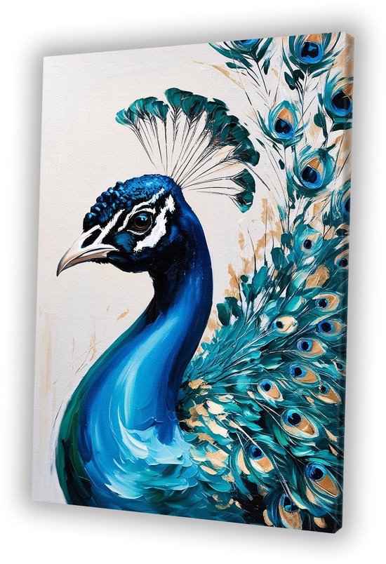 Kleurrijke abstracte pauwen schilderij - Pauw schilderij op canvas - Muurdecoratie... | bol