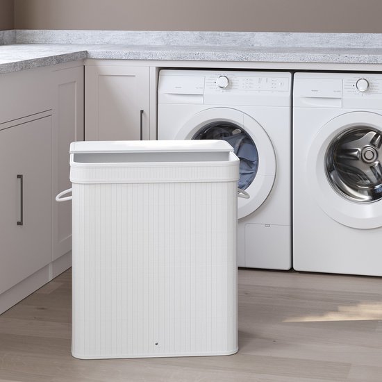 Wasmand met deksel, wasmand bamboe, waszak met afneembare handvatten en ...
