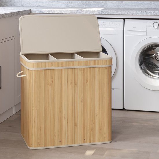 Wasmand met deksel, wasmand bamboe, waszak met afneembare handvatten en ...