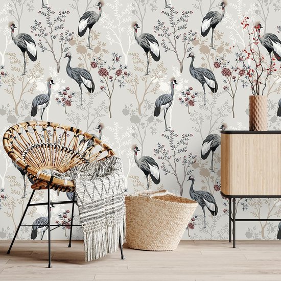 Grijs Muurbehang met Bloemen en Bladeren - Zelfklevend - 44,5 cm x 300 ...