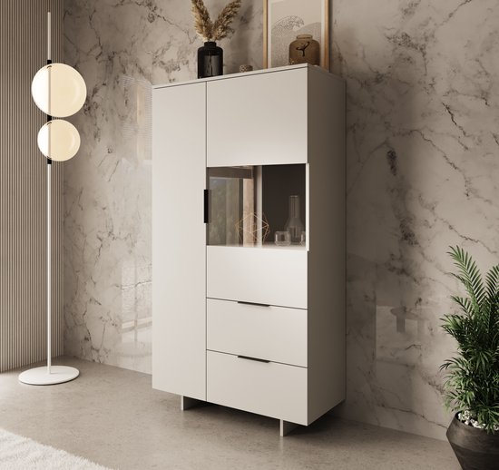 MEUBELLA Vitrinekast Ankara - Moderne kast met 2 deuren & 2 lades ...