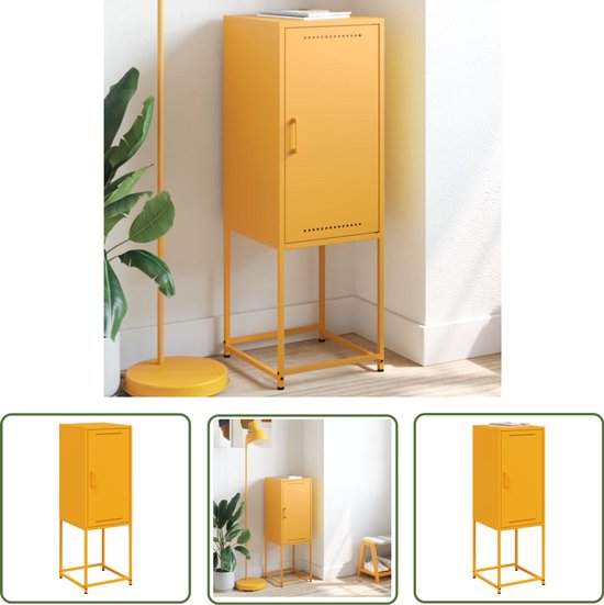 The Living Store Hoge kast 36x39x107 cm staal mosterdgeel - Industriële ...