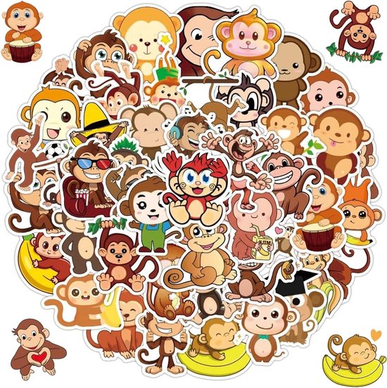 Dierenstickers 50 stuks Monkeys - Stickers Monkey stickerset van ...