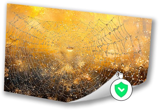 Gouden spinnenweb met dauwdruppels - Spinnenweb posters - Posters ...