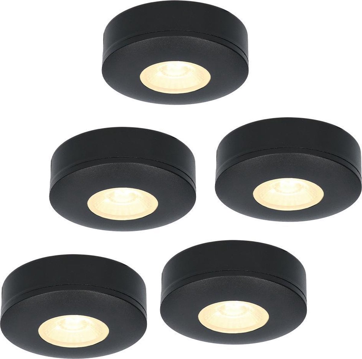 bol.com | Set van 5 LED Opbouwspots Pavo zwart 3 Watt 2700K 260lm Ultra ...