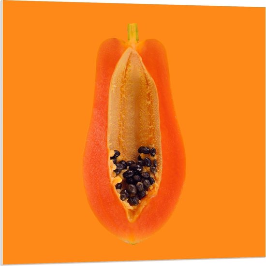 Forex - Oranje Vrucht met Paarse Pitje - 80x80cm Foto op Forex | bol.com