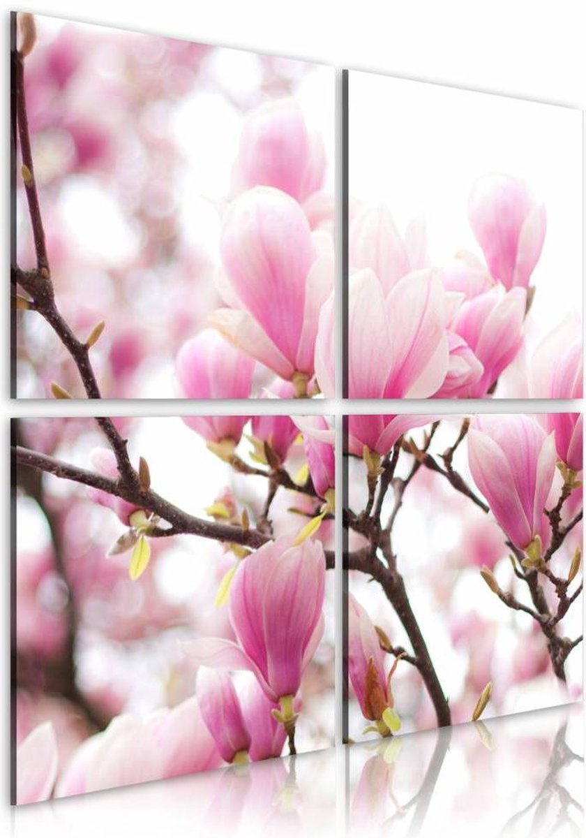 Schilderij - Bloeiende magnolia boom , wit roze , 4 luik | bol.com