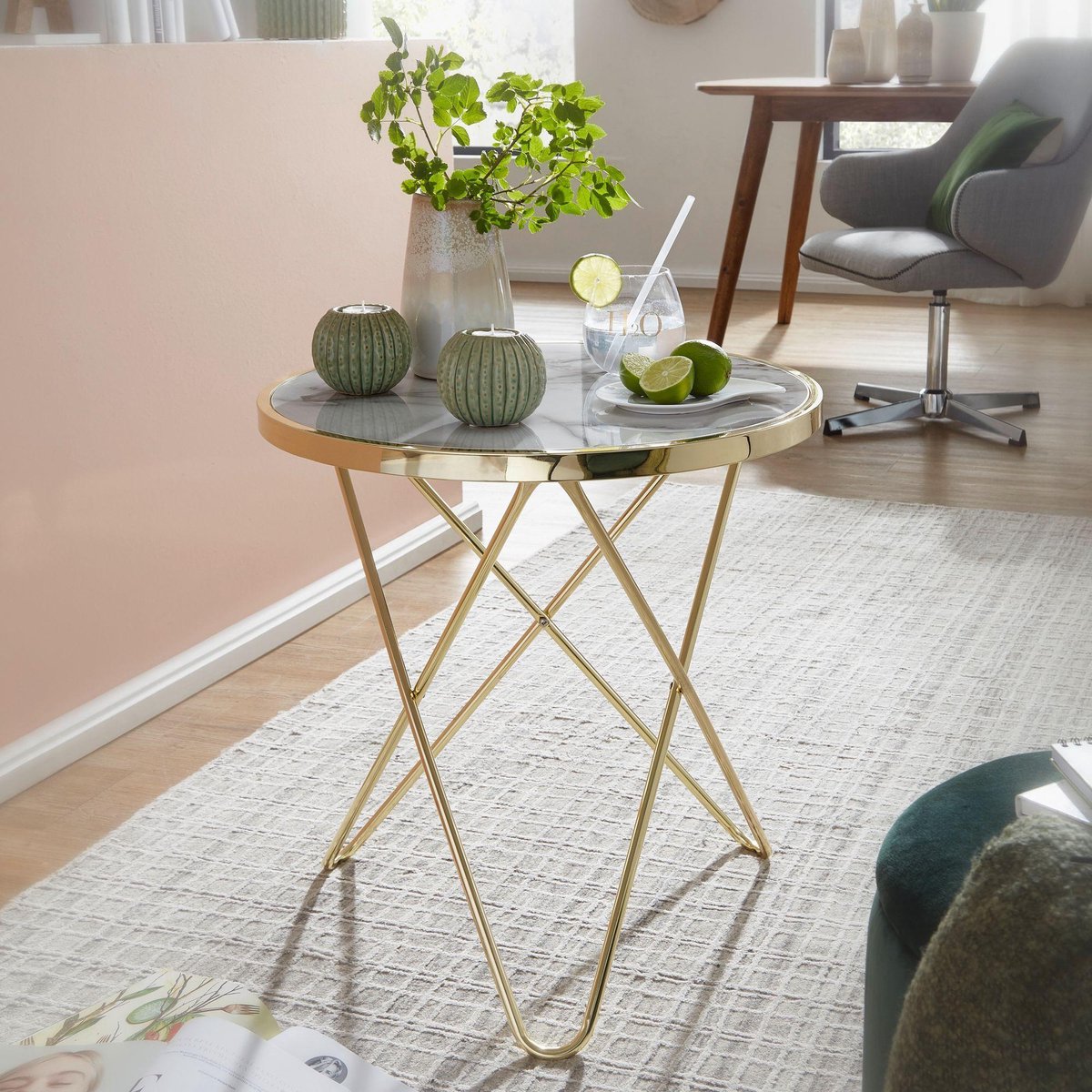 Nancy's bijzettafel marmer - Bijzettafels design - Metaal - Wit - 55 x ...