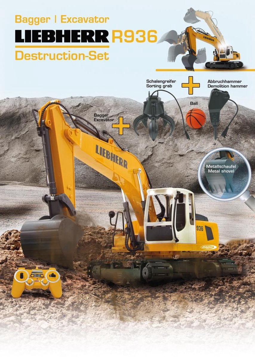 1:20 Jamara 405112 RC Graafmachine Liebherr R936 met Bak en Grijper RC ...