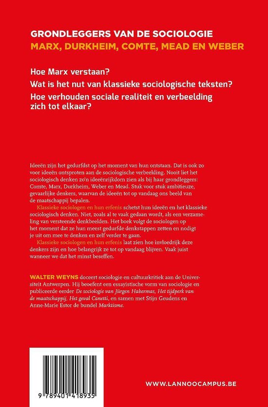 Klassieke sociologen en hun erfenis | 9789401418935 | Walter Weyns ...