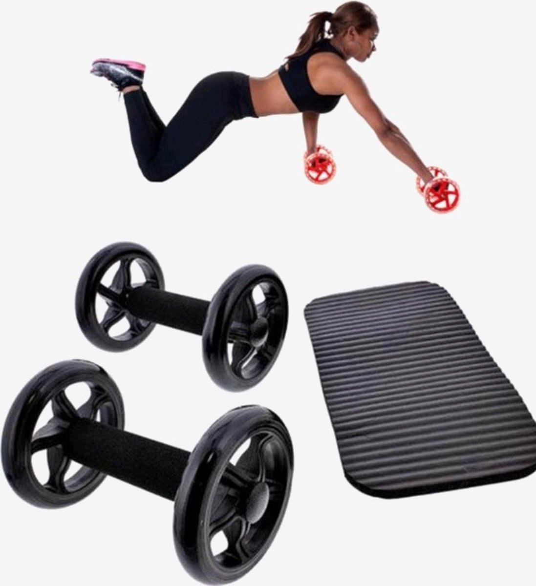 Double Ab Roller met Knie Matje / Pols en enkel gewichten / 2 Hand grip ...
