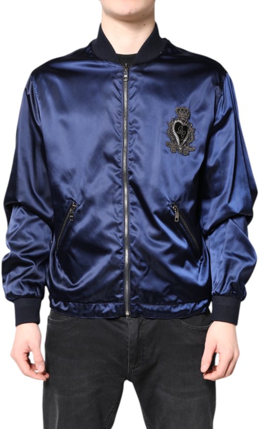 Nylon DG Crown Full Zip Bomber Jacket with Logo Details - Blue | bol
