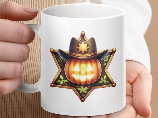 Mok Halloween Pumpkin Sheriff Badge, Cowboy Hat Mug, Herfst Koffie mok ...