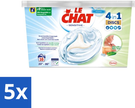5 x Le Chat Sensitive - Wasmiddelcapsules - Witte en Gekleurde Was ...