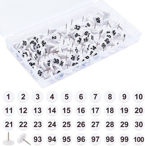 100 Pcs Numbered Push Pin Heads, Card Number Thumb Heads, White Base ...