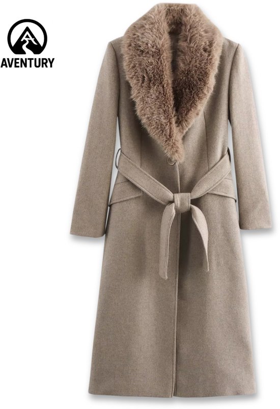 Manteljas - Dames lange mantel - Trenchcoat - Faux fur kraag ...