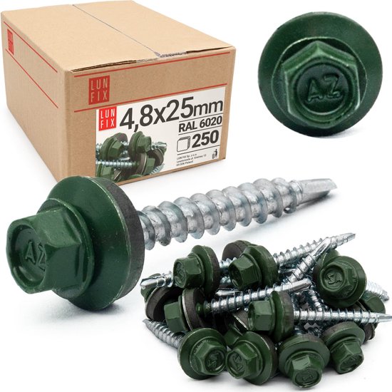 LUN FIX - Dakpanplaatschroeven 4,8x25 zelfborende schroeven RAL 6020 ...
