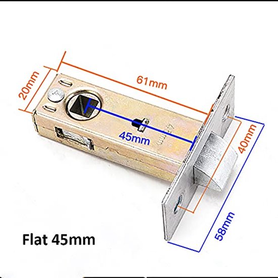 2PCS Tubular Mortise Lock 45mm Flat Tongue Lock For For Spring Handle ...