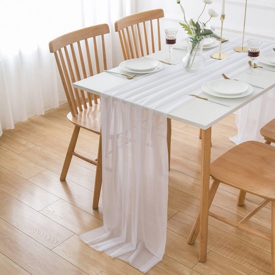 AOKSUNOVA Chiffon Tafelloper Witte Tule Tafelloper Bruiloft 300x70cm ...