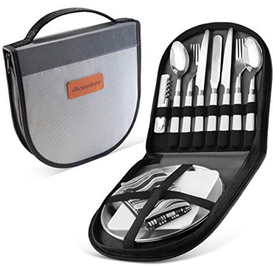 Draagbare Camping Bestek Organizer Set - 12 Stuks RVS Mess Kit voor 2 ...