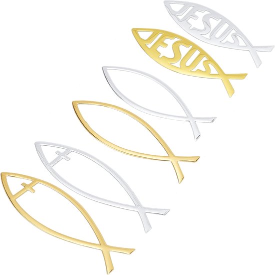 6pcs 6 Styles Jesus Fish Car Sticker - Car Emblem Sticker - Plastic ...
