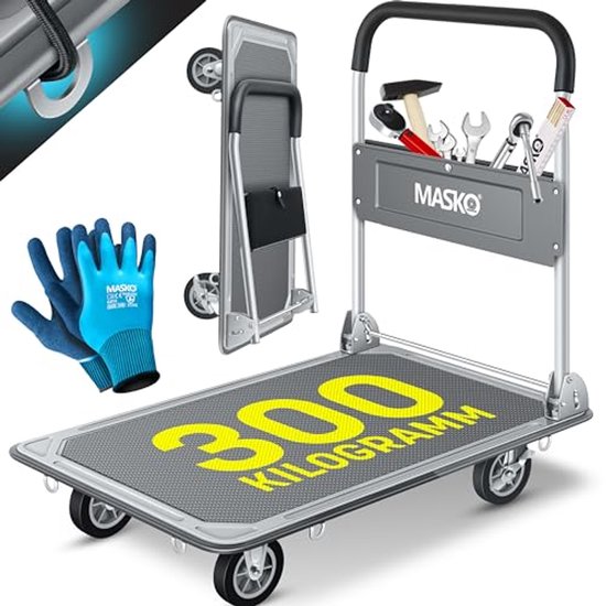 Inklapbare platformwagen met 300 kg draagkracht en 360° zwenkwielen ...