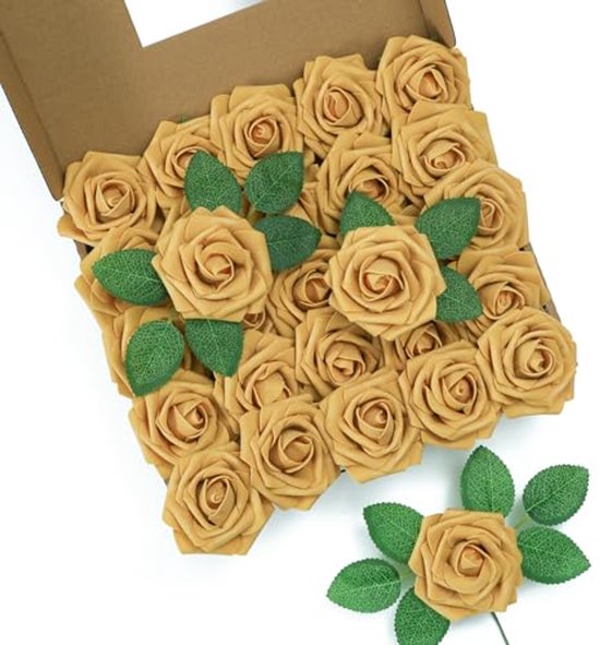 Kunstmatige Rozen Bloemen - 25 Stuks Licht Goud Nep Rozen voor Bruiloft ...