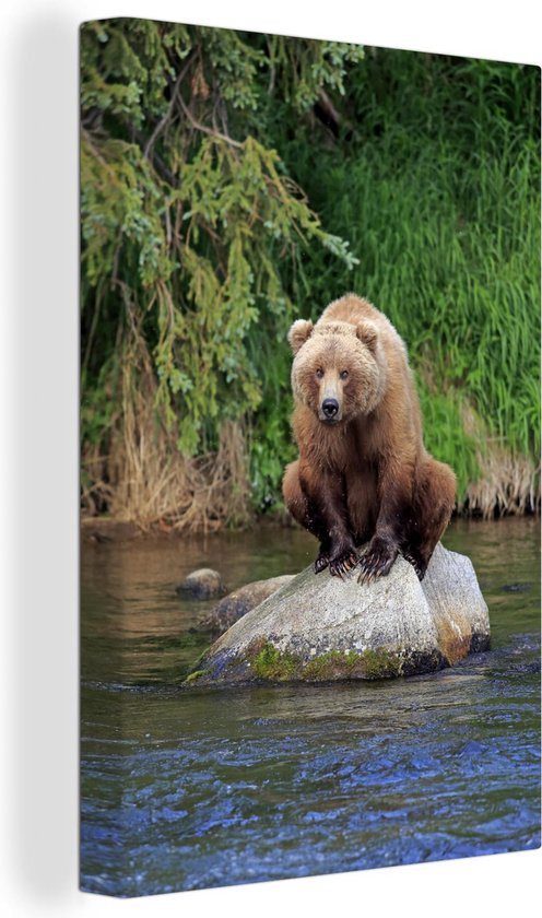 Canvas Schilderij Beer - Steen - Dier - 40x60 cm - Wanddecoratie | bol