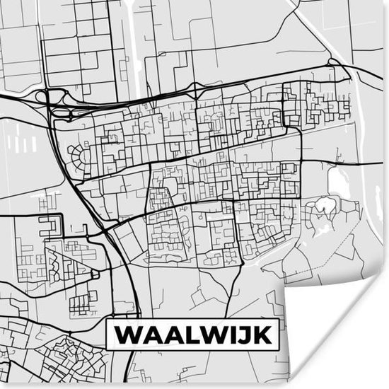 Poster Stadskaart - Waalwijk - Grijs - Wit - 30x30 cm - Plattegrond | bol