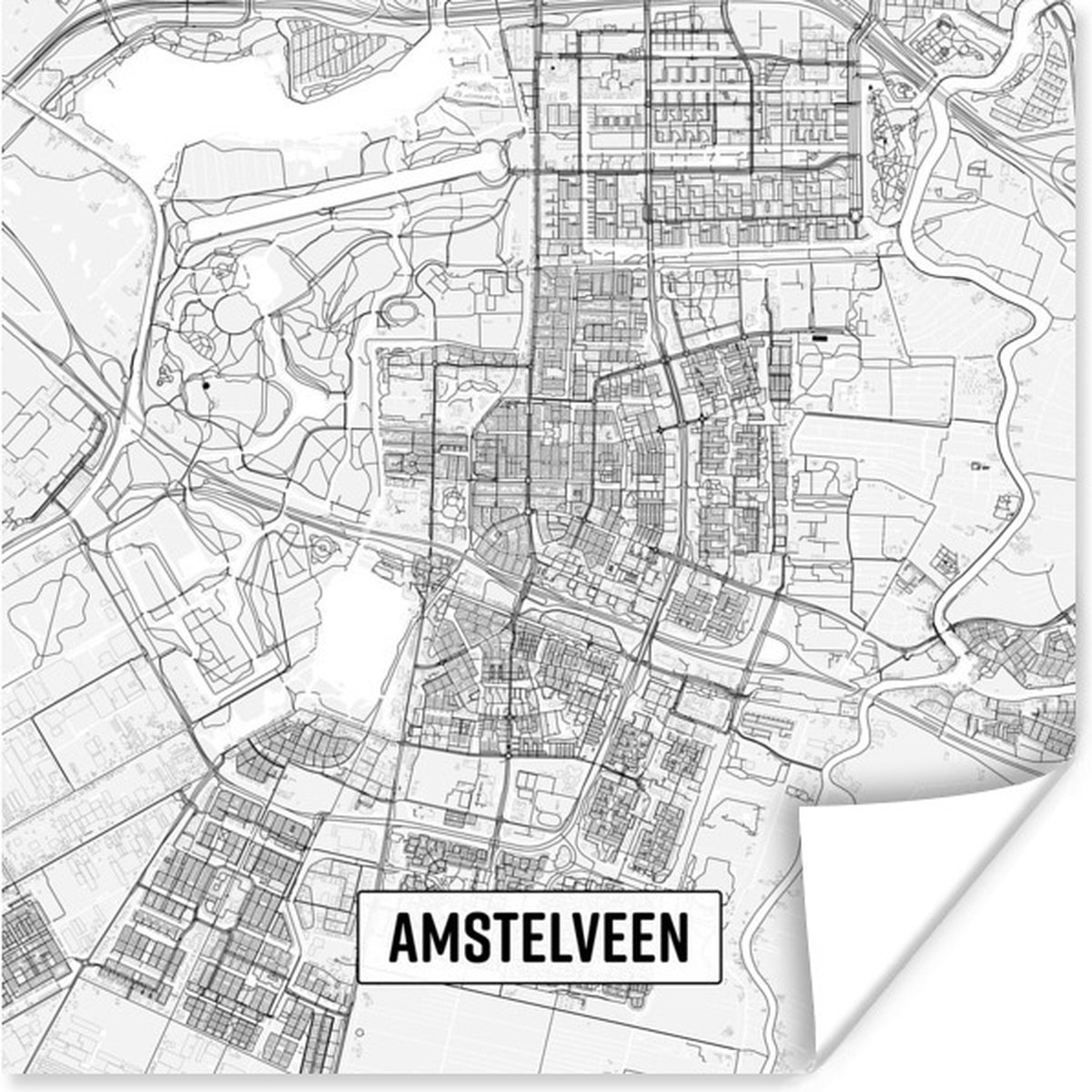 Poster Stadskaart Amstelveen - 30x30 cm - Plattegrond | bol.com