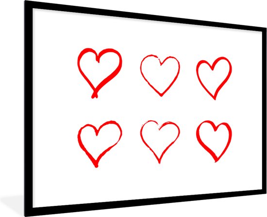 Fotolijst incl. Poster - Een illustratie met zes rode hartjes - 90x60 ...