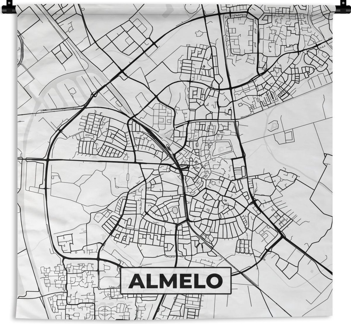 Wandkleed - Wanddoek - Kaart - Almelo - Zwart - Wit - 150x150 cm ...