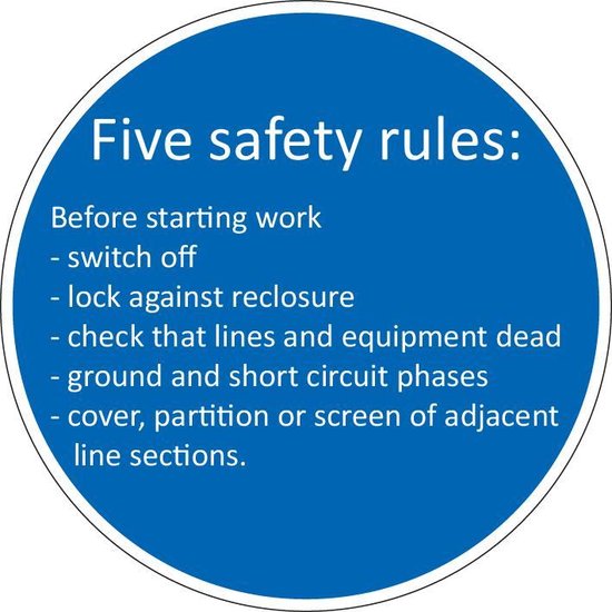 Five safety rules sticker 150 mm | bol