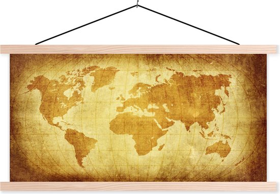 Schoolplaat - Textielposter - Wereldkaart - Vintage - Bruin - 60x30 cm - Textiel poster | bol.com