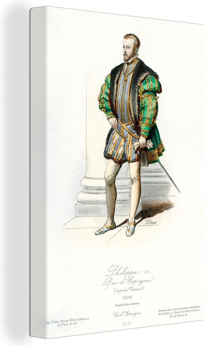 Canvas Schilderij Een kleurrijke tekening van Filips II - 60x90 cm ...