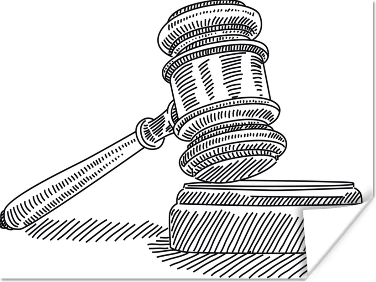 Poster de hamer van de rechter met potlood getekend - 40x30 cm | bol.com