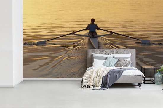 Fotobehang Roeien - persoon is tijns zonsonrgang aan roeien fotobehang ...