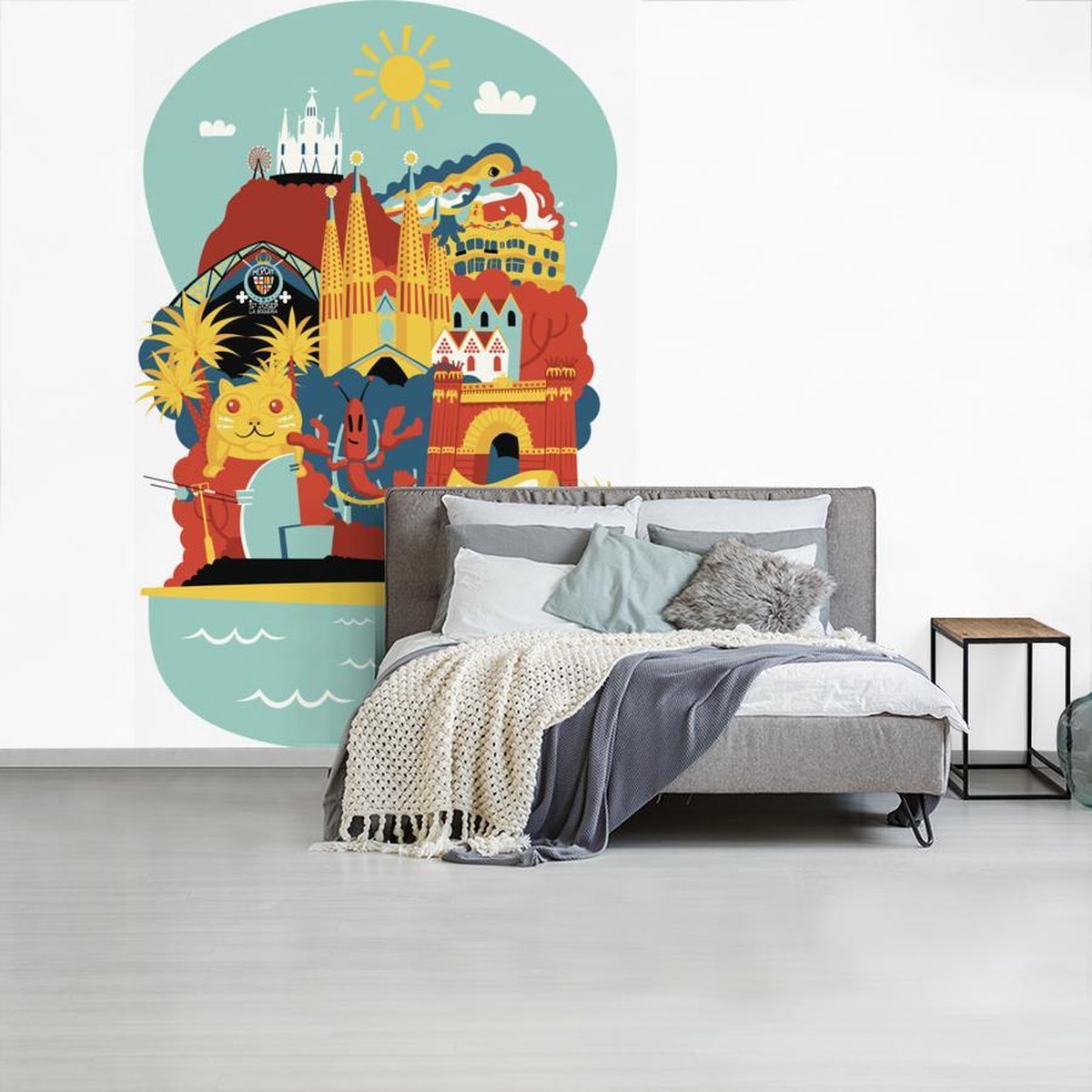 Behang - Fotobehang Een kleurrijke illustratie van Barcelona - Breedte ...