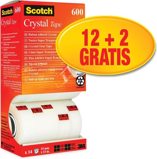 Plakband Scotch Crystal 600 19mmx33m transparant 12+2 gratis | bol