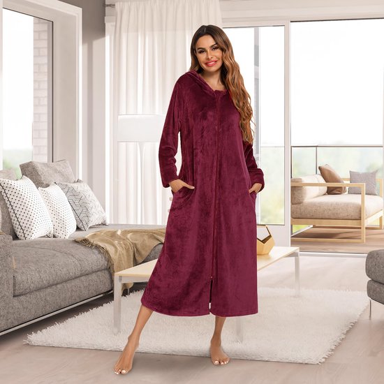 Goodivery ® Zachte en Warme Lange Badjas met Ritssluiting en Capuchon ...