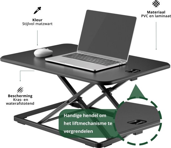 IVONO® Zit-Sta Bureau Verhoger - Groot Werkblad - Mat Zwart - Compact ...