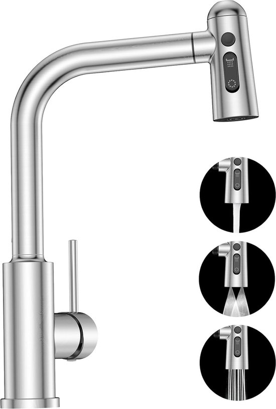 TRANKIELO® – Hoge Druk Keukenkraan met Uittrekbare Handdouche – 360° Draaibaar – 3... | bol