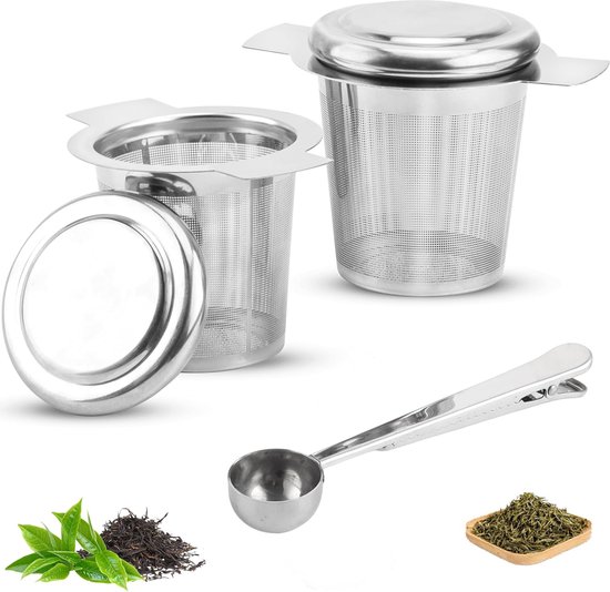 Set van 2 theezeefjes voor losse thee-infuser RVS theekopje met deksel ...