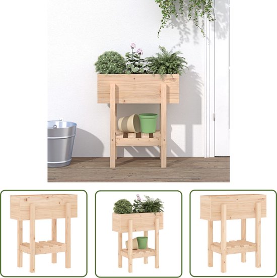 The Living Store Houten Plantenbak - Massief grenenhout - 62 x 30 x 69 cm - Met schap... | bol